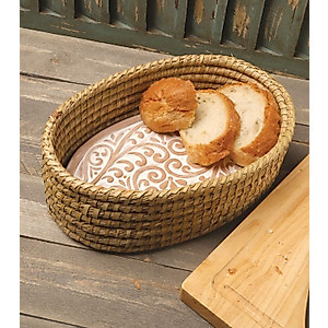 Bread Warmer Basket with Stone - Bread Basket for Serving Tortilla, Sourdough, Bakers Gift, Warming Terracotta, House New Home Gifts for Kitchen, Bread Maker Women, Men, Birthday, Hostess Farmhouse