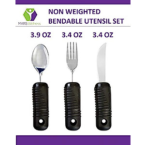 3 Piece Super Easy Grip Flatware Set - Bendable Built Up Utensils - Fork, Knife, and Spoon (Standard)