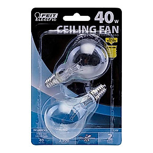 Feit Ceiling Fan Bulb 40W 120V Clear Candelabra E12 Base BP40A15C/CL/CF (2 PACK)