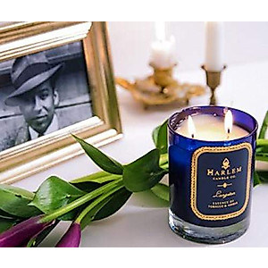 Harlem Candle Company Langston Luxury Scented Candle, Double Wick, 12 oz Navy Blue Glass Jar, Soy Wax, Gift Box, Scents of Clove, Vanilla, Jasmine, Sandalwood and Amber