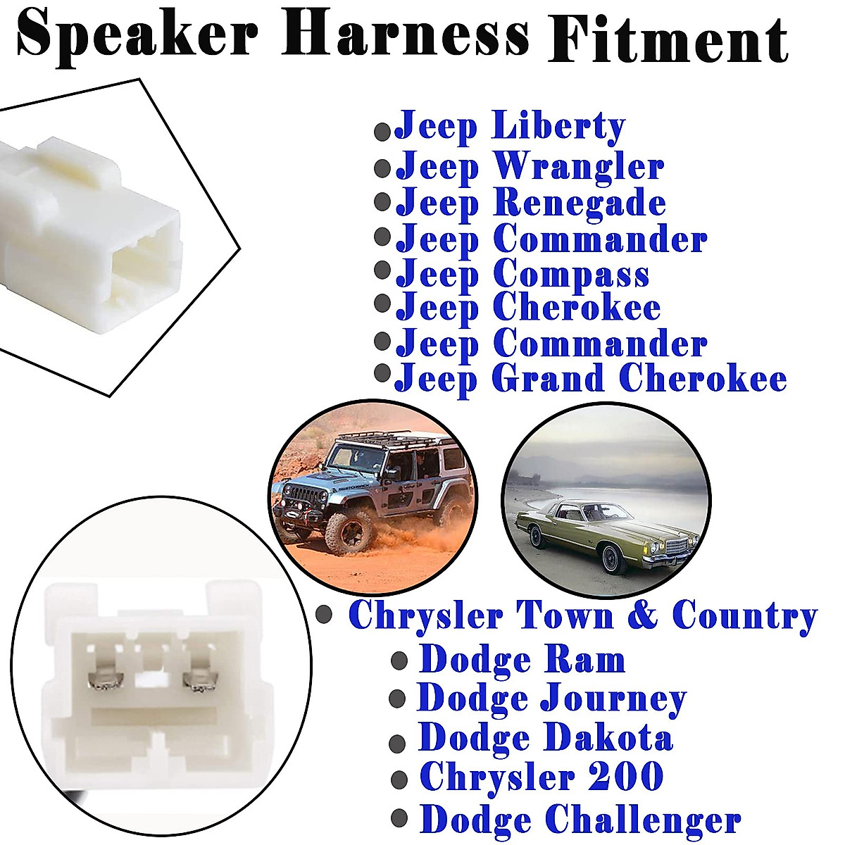 2 Pack 72-6514 Speaker Wire Harness Adapter Plug Compatible with Jeep Wrangler Chrysler Town & Country Speaker Harness Adapter Dodge Dakota Front Rear Door Speaker Wiring Harness Adapter