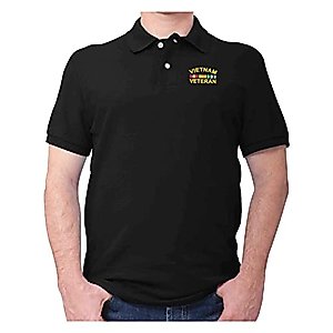 VetFriends.com Vietnam Veteran with Embroidered Service Ribbon Polo Shirt (X-Large) Black