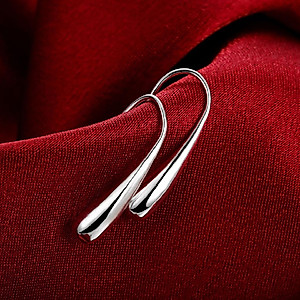 Harlorki Women Lady's 925 Silver Plated Shiny Teardrop Shape Hook Drop Dangle Earrings Fashion Costume Jewelry for Wedding Party Casual Daily Wear