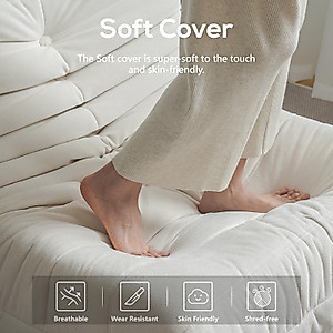 N&V Fireside Chair, Mid Century Armless Floor Sofa, Soft Premium Microfiber Floor Lounge Chair, Foam Sofa Accent Chair for Living Room Bedroom and Office, (Single, Ivory)