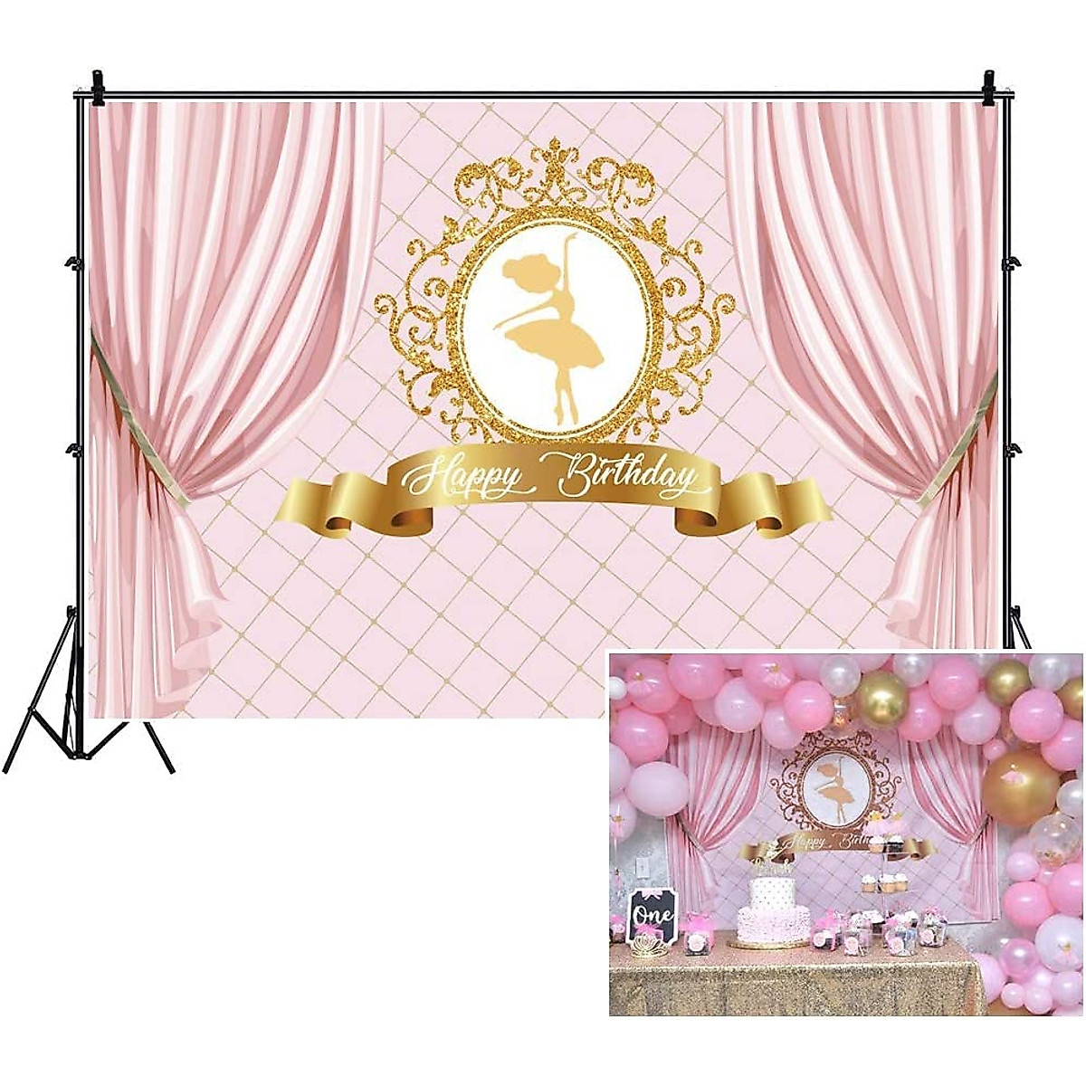 CSFOTO 5x3ft Ballerina Birthday Backdrop Party Decorations Cinderella Party Supplies Ballet Backdrop 4 Years Birthday Background Ballerina Backdrop Birthday Party Banner