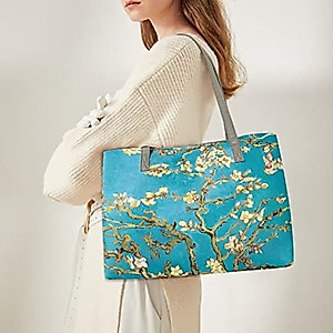 Poetesant Almond Blossom Tote Bag Women Van Gogh Top-Handle Handbags Oil Painting Shoulder Purses Floral Art Leather Satchel Bags