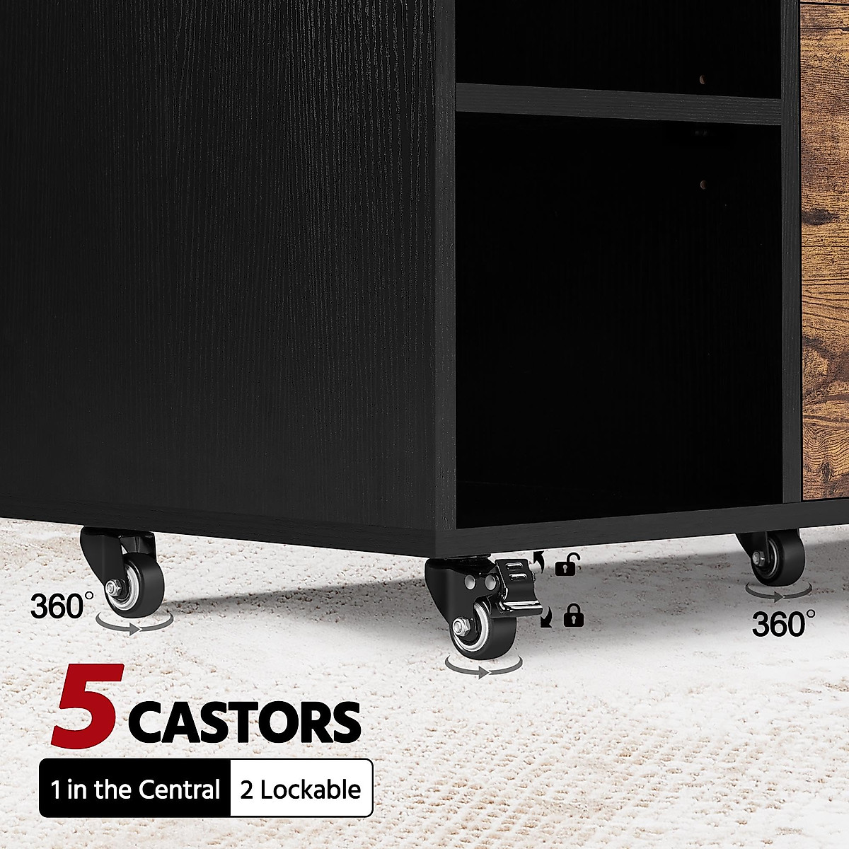 Yaheetech File Cabinet Filing Cabinets with Socket & USB Charging Port 2 Drawers Lateral Printer Stand for Letter Size A4 Size, Home Office Black/Rustic Brown