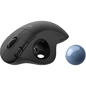 Logitech Ergo M575 New Version Wireless Trackball Mouse, Easy Thumb Control, Precision and Smooth Tracking, Ergonomic Comfort Design, Windows/Mac, Bluetooth, USB - Graphite Extra Battery Bundle