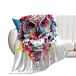 Owl Blanket, Soft Fluffy Flannel Plush Throw Blanket , Cozy Blankets for Bed, Couch, Sofa, Travel and Outdoor 60"X50" Inches