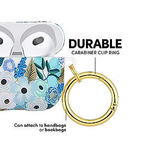 Rifle Paper Co. AirPods 3rd Generation Case with Keychain [Wireless Charging Compatible] [Visible LED] Protective Case for AirPods 3 with Floral Design, Anti Scratch, Shockproof - Garden Party Blue