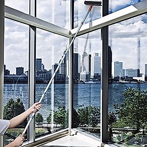 Baban Window Squeegee Cleaner, 2 in 1 Window Cleaning Tool with Straight Extension Pole, 100'' Telescopic Window Washing Equipment with Bendable Head for Car Glass Indoor Outdoor High Windows