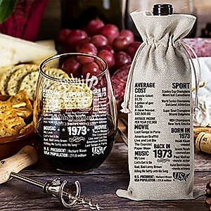 50th Birthday Gifts for Women Men -50 Year Old Birthday Decoration Gift -50th Anniversary Party Supplies -15 Oz 1 Stemless Wine Glass And 1 Wine Bag