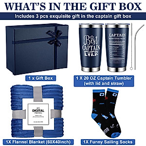 Yiyiring Boat Gifts for Men Nautical 40 x 60 Inch Navy Flannel Blanket 20oz Stainless Steel Tumbler and Boating Crew Socks Gift Box Set Captain Boater Gifts for Boat Owners Men Dad Accessories