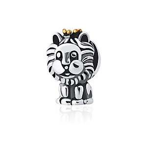 Bolenvi Crowned Lion King 925 Sterling Silver Charm Bead for Pandora & Similar Charm Bracelets or Necklaces