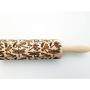 DRAGONFLY EMBOSSING ROLLING PIN WOODEN EMBOSSING ROLLING PIN with DRAGONFLY for EMBOSSED COOKIES GIFT for MOTHER FRIEND