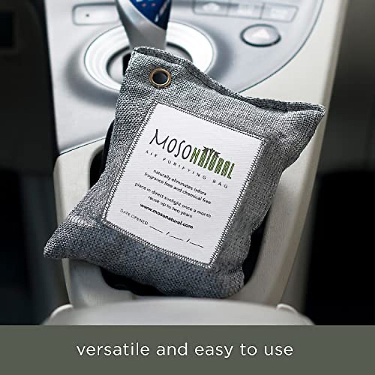 Moso Natural Air Purifying Bag 200g. A Scent Free Odor Eliminator for Cars, Closets, Bathrooms, Pet Areas. Premium Moso Bamboo Charcoal Odor Absorber. Two Year Lifespan! (Charcoal Grey)