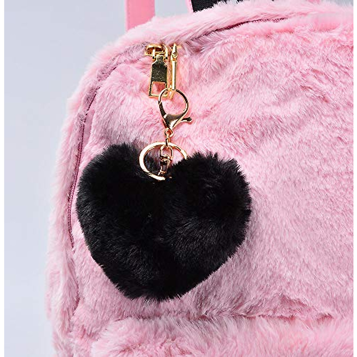 Nite closet Pink Backpack Purse for Women Fluffy Fleece Bags Faux Fur Heart (Pink)
