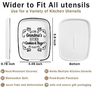 Hvukeke Ceramic Spoon Rest for Kitchen Stove Top Counter, Funny Welcome to Grandma's Kitchen White Spoon Holders for Grandma, Grandmother, Nana Cute Kitchen Decor Gift