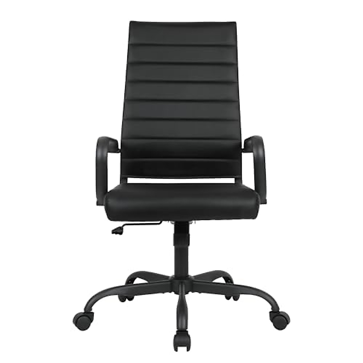 LANDSUN Home Office Chair High Back Executive Chair Ribbed Leather Computer Desk Chair with Armrests Soft Pad Adjustable Height Swivel Conference Black Frame