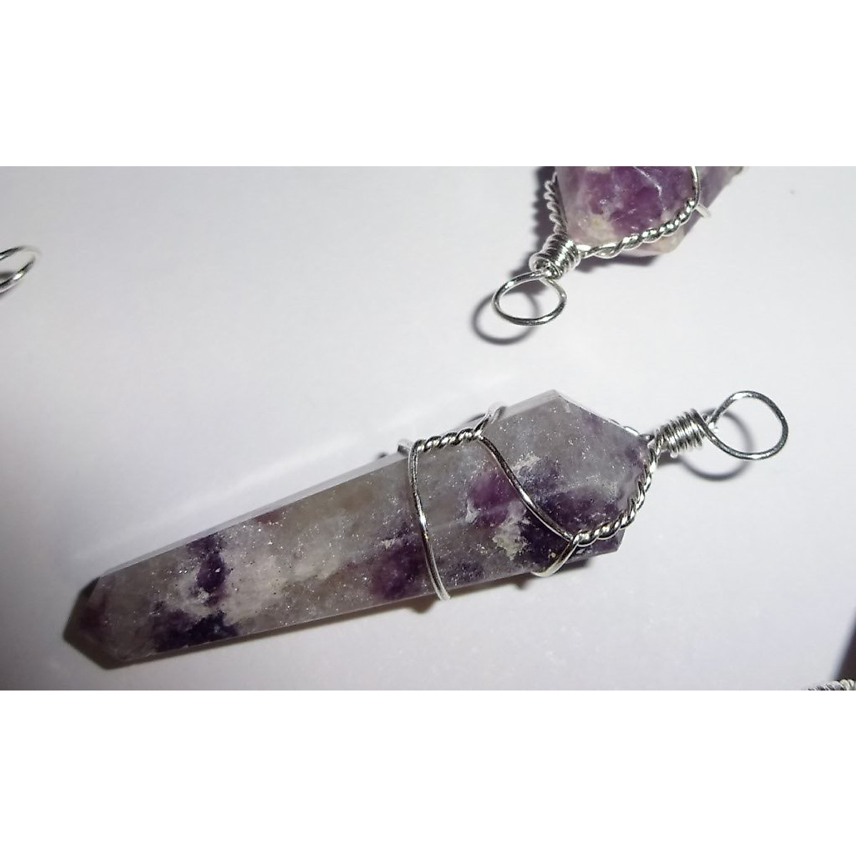 Sublime Gifts 1pc Lepidolite Natural Premium Crystal Cut Healing Gemstone Wire Wrapped with Loop Point Pendant