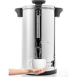 SYBO 2024 UPGRADE SR-CP-50B Commercial Grade Stainless Steel Percolate Coffee Maker Hot Water Urn for Catering, 50-Cup 8L, Silver