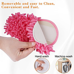 Liitrton 1 Pair Washable Mop Slippers Shoes Microfiber Chenille Reusable Dust Dirt Hair Cleaner for Office House Polishing Cleaning (Pink)