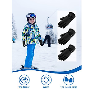 12 Pairs Kids Ski Gloves Winter Gloves Snow Gloves for Kids Waterproof Gloves Kids Warm Children Gloves Bulk (Black, 8-12 Years)