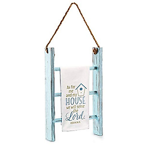 DOCMON 3-Tier Towel Rack, Wood Bathroom Decor Wall-Hanging Towel Storage Ladder with Rope for Farmhouse Room Decor (Blue)