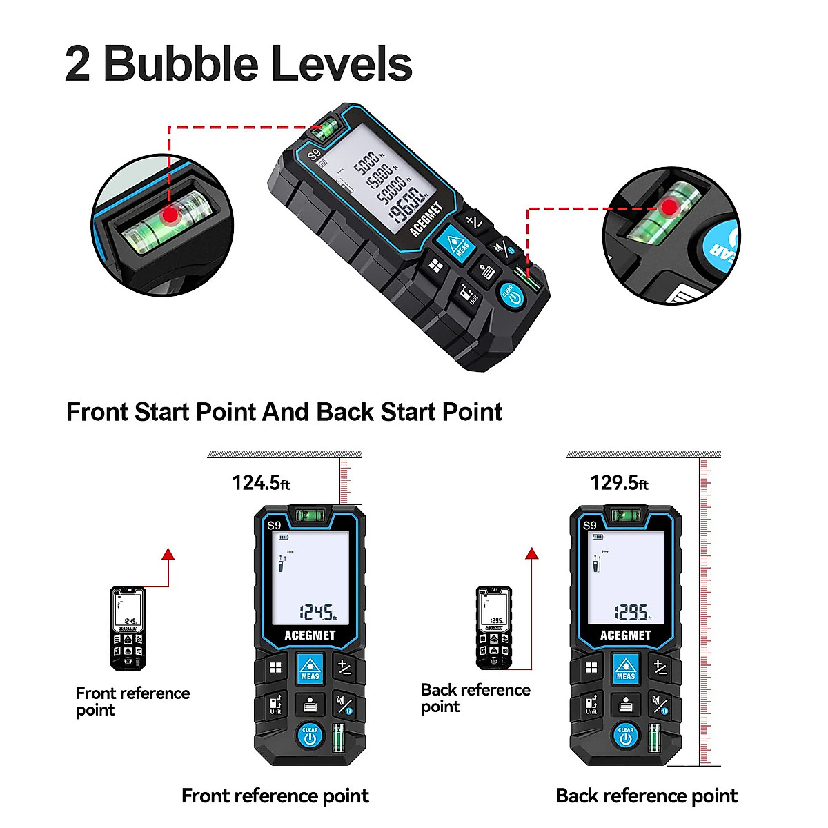 Laser Measurement Tool with Phone App, Real Time Data Sharing+Floor Plan Mapping Laser Tape Measure, 229 Ft Laser Measure, ±1/16 inch Accuracy, Ft/in/Ft+in/M Unit Switch and 6 Modes of the Measurement