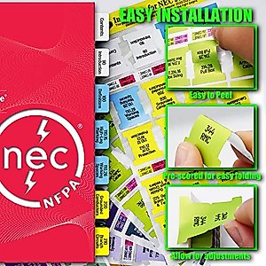 2020/2023 National Electrical Code (NEC) Self-AdhesiveTabs, Color-Coded and Laminated, NEC Tabs with Ohm's Law Stickers and Wire Chart, (Book not Included)