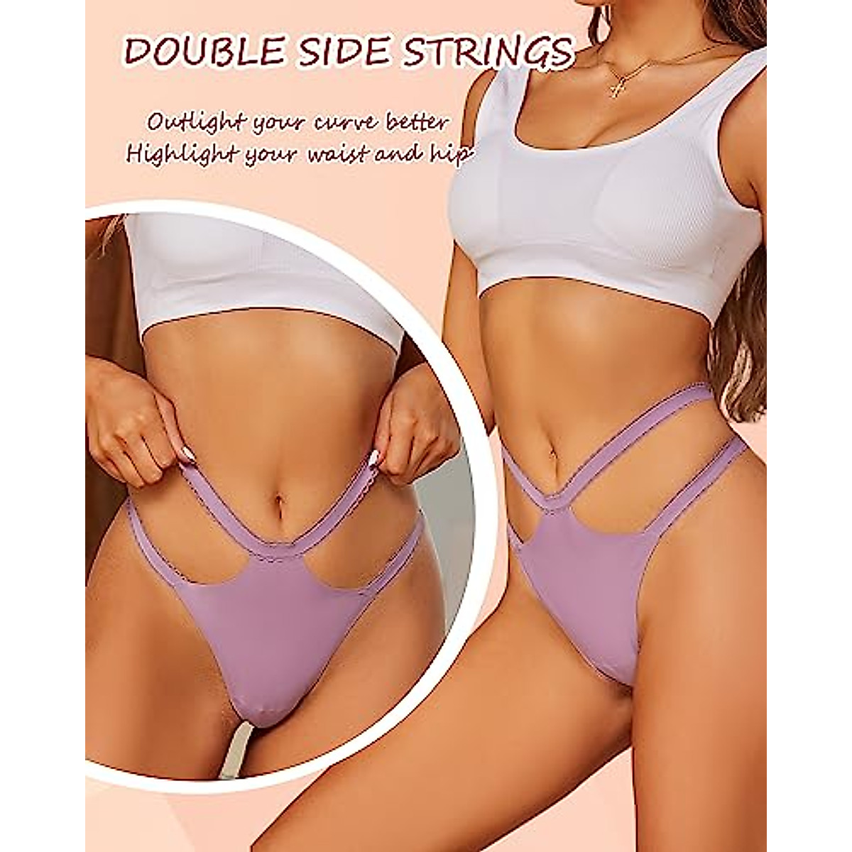 FINETOO Seamless Thongs for Women High Waisted Underwear G String Sexy Tangas Invisible Panties Lace Trim No Show 6 Pack S-XL