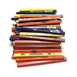 72 Carpenter Pencils | Random Mis Printed Mixed Prints & Solid Discontinued Colors | USA Made, Hard Lead Carpenter