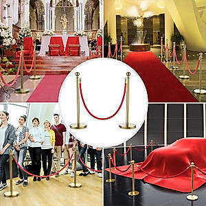 Yaheetech 2pcs Stainless Steel Stanchion Posts - 6.6FT Extended Red Velvet Rope Retractable Barriers Ropes Safety Barriers Set with Stable Base for Party Supplies Theater Hotels Clubs Museums, Gold