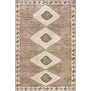 Rugs USA x Lauren Liess Fennel Diamond Machine Washable Area Rug, 4x6, Light Brown