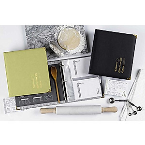 C.R. Gibson Black and Gold Faux Leather Recipe Book With Tabbed Dividers and Sheet Protectors, 11'' W x 11.88'' H