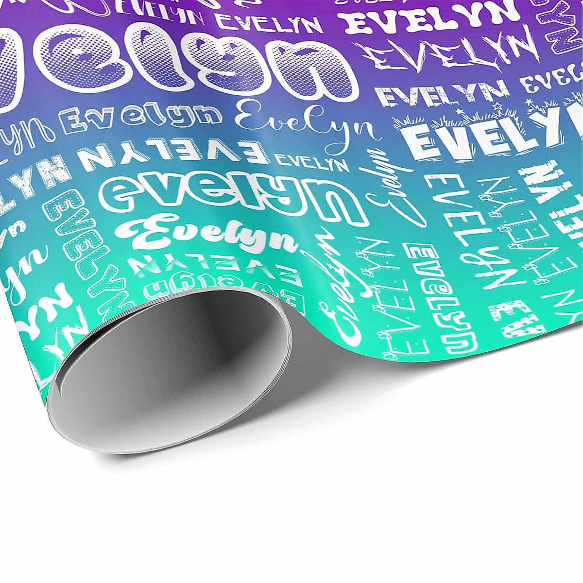 MyPupSocks Customized Name Gift Wrapping Paper, Personalized Mint Green White and Deep Purple Gift Wrap Paper with Logo Custom Funny Wrapping Paper Roll for Men Women Christmas 58x23 Inches 1 Roll