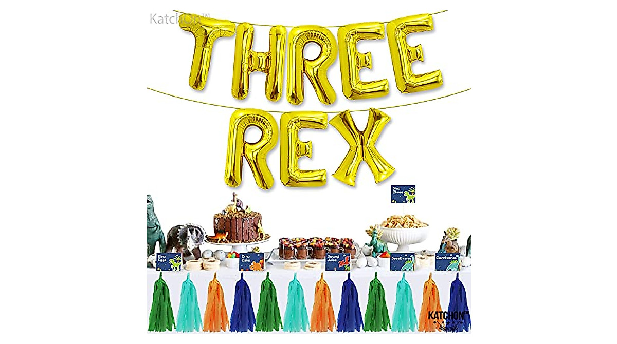 Huge Gold 3 Rex Balloons for Dinosaur Birthday Party | 16 Inch Decor