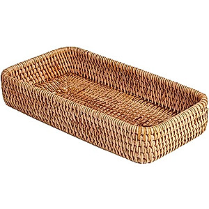 ChezMax Rattan Basket Organizing Storage Wicker Baskets Rectangle Organizer Guest Towel Holder for Bathroom Countertop Accessories Decorative Wicker Tray