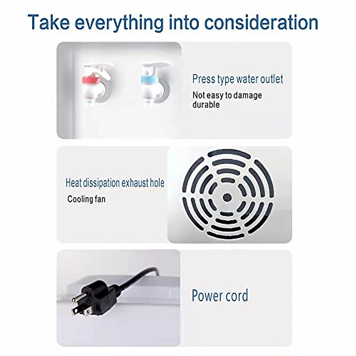 Axonl Water Cooler, 3/5 Gallon Water Bottle Top Loading Water Dispenser, Children Safety Lock Hot & Cool Water Dispenser with Storage Cabinet AXVWD02AWT