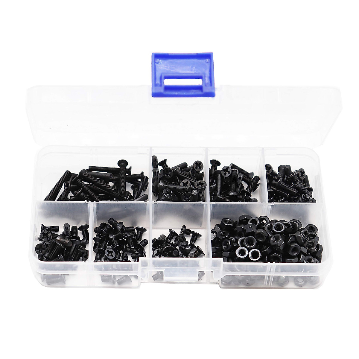 binifiMux M3 Screws Kit, M3 Flat Head Machine Screws, 360pcs (7 Sizes) M3-0.5mm Black Countersunk Flat Head Phillips Machine Screws and Hex Nuts Kit for 3D Printer Robot Project Toys RC Models