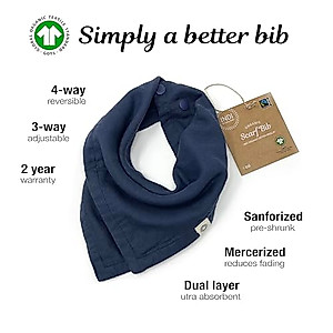 Kishu Baby Indi - Premium GOTS Certified Organic Bandana Scarf Bib, Dual Layer, 4-Way Reversible Muslin Baby Bandana Bibs for Boys or Girls