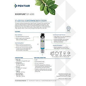 Pentair Everpure EF-6000 Quick-Change Filter Cartridge, EV985550, For Use in Everpure EF-6000 Full Flow Drinking Water System, 6,000 Gallon Capacity, 0.5 Micron