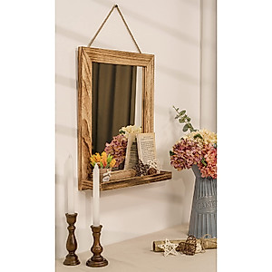 Emfogo Wall Mirror with Shelf, 20 x 16 inch Farmhouse Decor Wall Mirror Hanging for Bathroom, Vanity, Bedroom, Entryway, Living Room (Rustic Brown)
