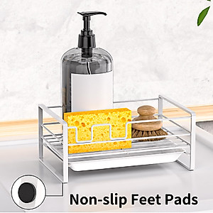 Azureblue Sponge Holder for Kitchen Sink, Kitchen Sink Caddy Organizer, Kitchen Sink Sponge Caddy, Dish Soap Brush Holder with Removable Drip Tray, Instant Dry Kitchen Sink Accessories, Black