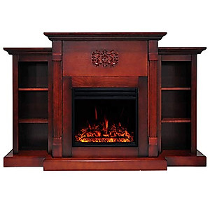 Cambridge Savona 72'' Electric Fireplace with Enhanced Charred Log Insert | Multi-Color Flame | for Rooms up to 210 Sq.Ft | Remote | Cherry Mantel | Dual Heat Settings | Timer