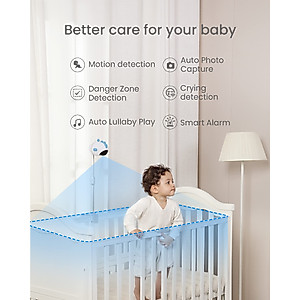 Simshine Smart Baby Monitor WiFi Smartphone AI Cry Soothing Lullaby, Sleep Breathing Analysis, 2K UHD Video Camera, 2-Way Talk, Night Vision, Virtual Fence