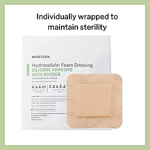 McKesson Hydrocellular Foam Dressings, Sterile, Silicone Adhesive with Border, Dimension 4 in x 4 in, Pad 3 in x 3 in, 10 Count, 1 Pack