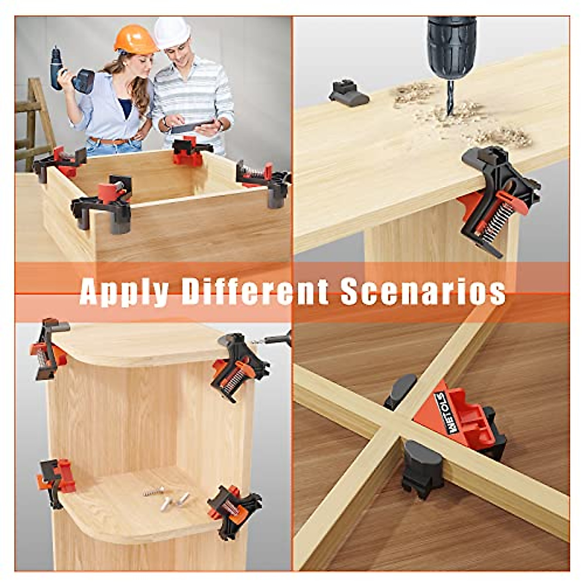 WETOLS Corner Clamp, 4Pcs Fast Adjustable Quick Spring Loaded Woodworking Clamp, 90 Degree Right Angle Clamp for Woodworking-Red-orange