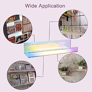 NatldGs 2 Pcs Iridescent Acrylic Floating Shelves, 15.7Inch Rainbow Acrylic Shelves/Bookshelf for Bedroom, Bathroom or Living Room Decor (Wall Mounted)…
