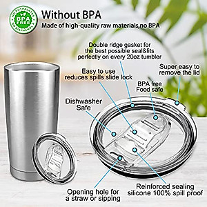 XccMe 20oz Tumbler Replacement Lids,2 Pack Spill Proof Splash Resistant Covers,Replacement Classic Stainless Steel Tumblers lids fit for YETI Rambler,Atlin, Juro, SUNWILL, Umite Chef and More